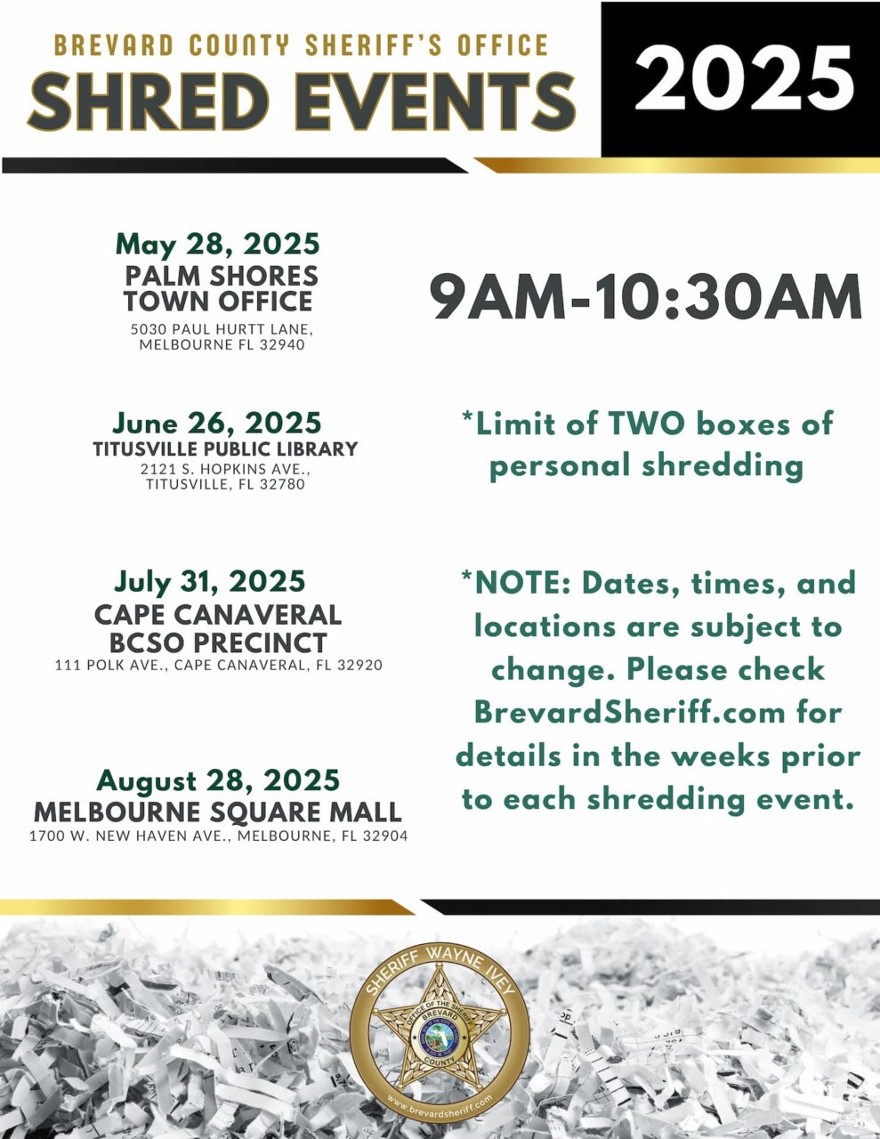 2025 Shred Events | BCSO